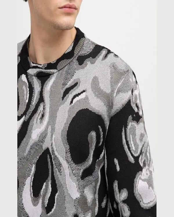 Alexander Mcqueen Wax Floral Skull Jacquard Sweater In Blk Silver